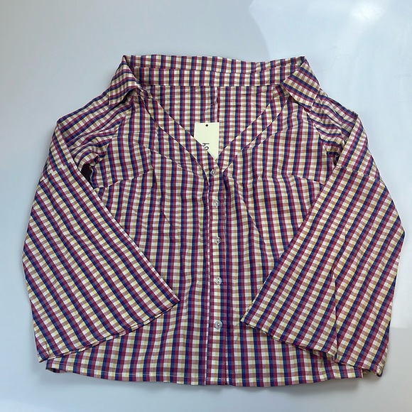 Allison New York | Tops | Allison Checkered Button Down Shirt Wide Neck ...